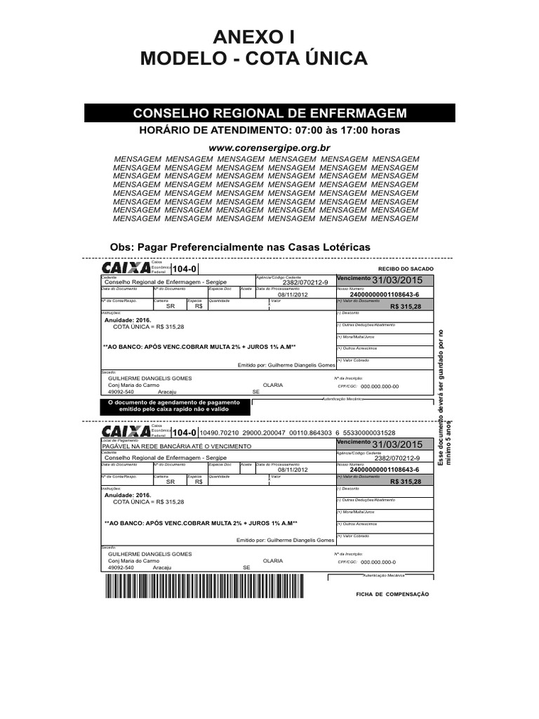Impressão de Boletos - (MODELO) A4 - Cota Unica - Impressão-de-Boletos ...