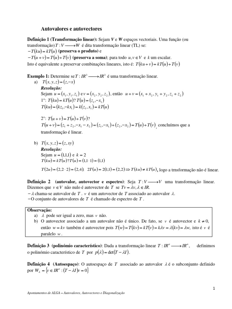 Autovectores e Diagonalização 2020 | Download grátis PDF | Autovalores ...