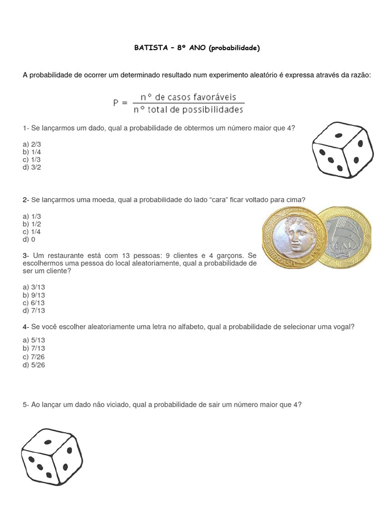 PROBABILIDADE 8º Ano 4ºB | PDF | Probabilidade | Metro
