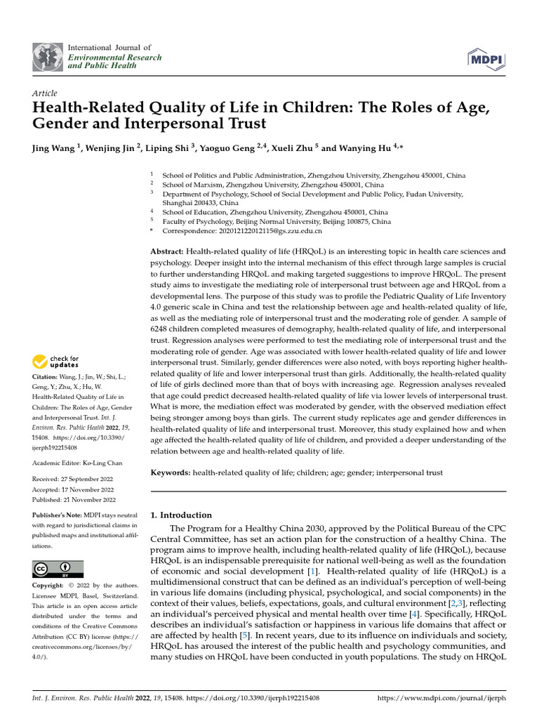 Health-Related Quality of Life in Children - The Roles of Age, Gender ...