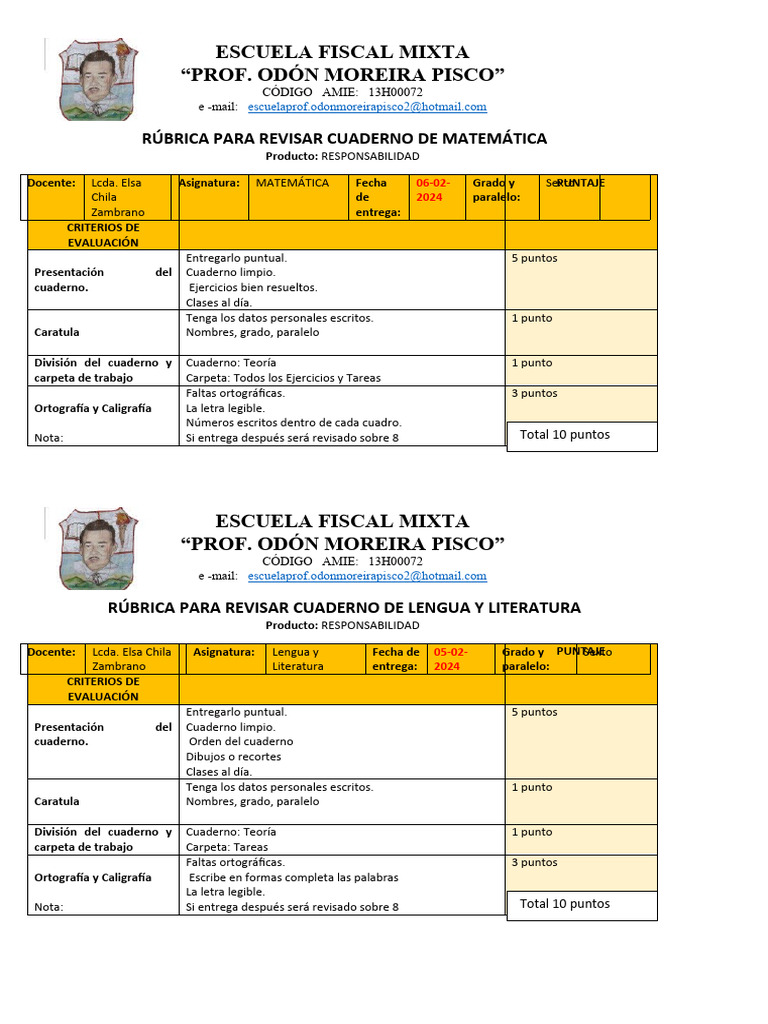 RÚBRICA PARA REVISAR CUADERNO DE SEXTO 2023 | Descargar gratis PDF ...
