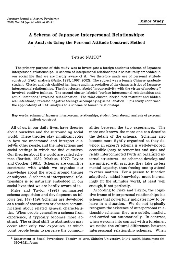 NAITO 2009 A Schema of Japanese Interpersonal Relationships PAC | PDF | Schema (Psychology ...