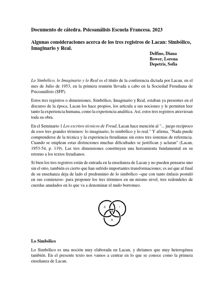 Algunas Consideraciones Acerca de Los Tres Registros de Lacan Simbólico ...