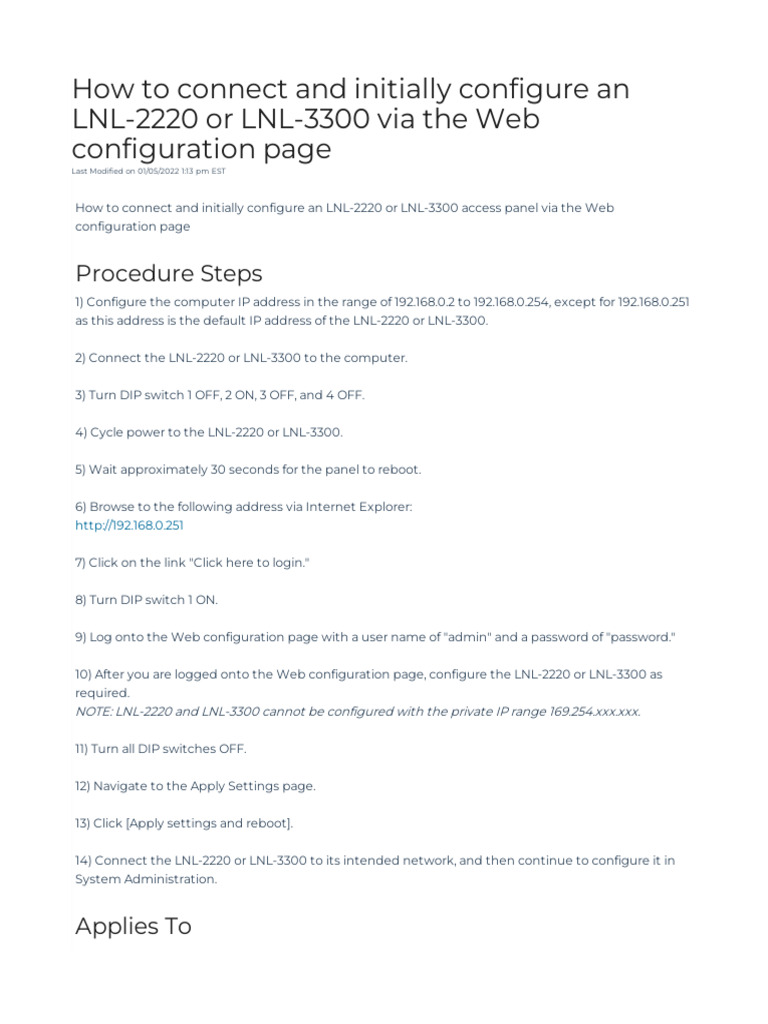 How To Connect and Initially Configure An LNL 2220 or LNL 3300 Via The ...