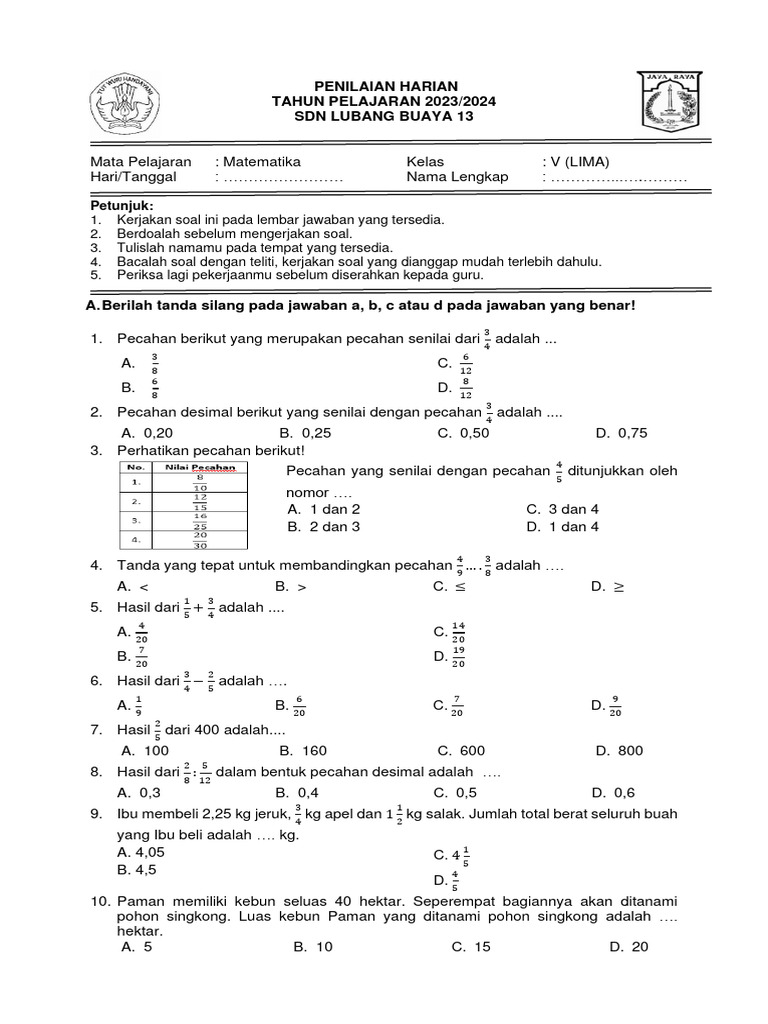 PH Matematika Pecahan | PDF