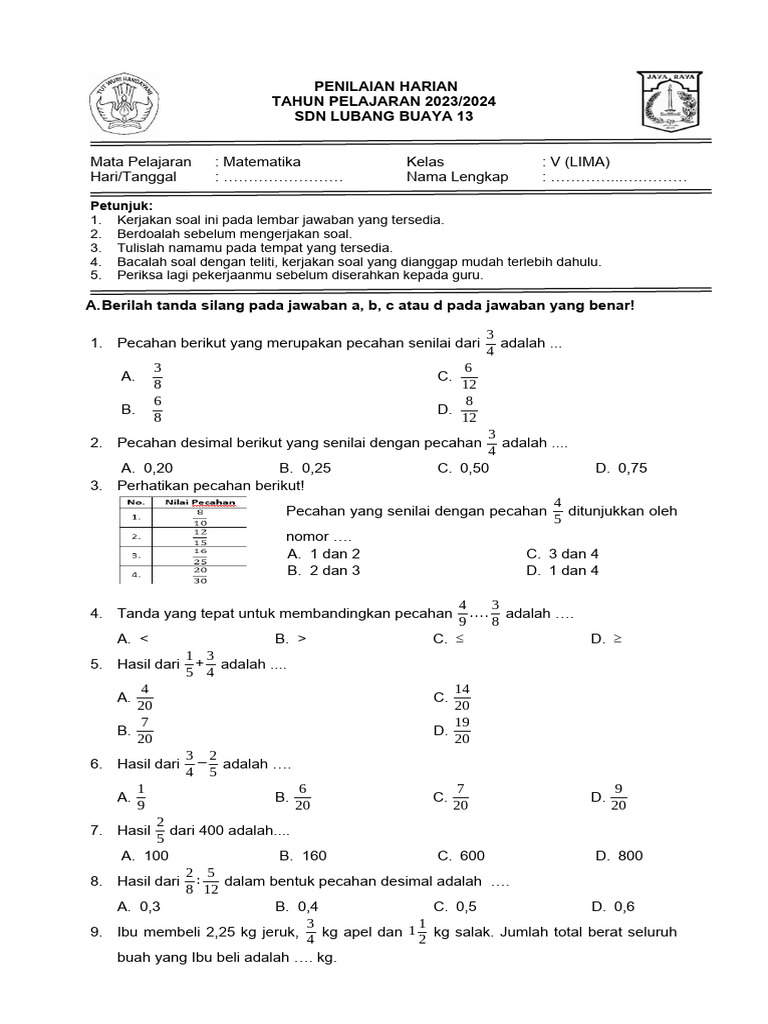 PH Matematika Pecahan | PDF