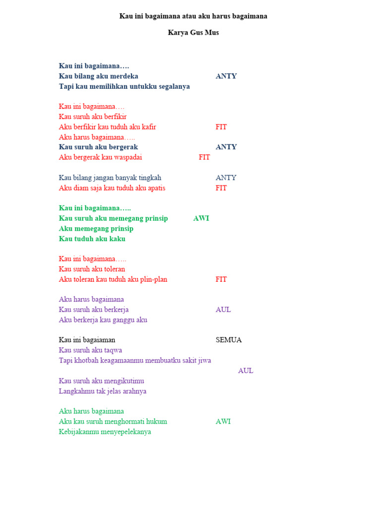 Kau Ini Bagaimana Atau Aku Harus Bagaimana Puisi Teatrikal | PDF