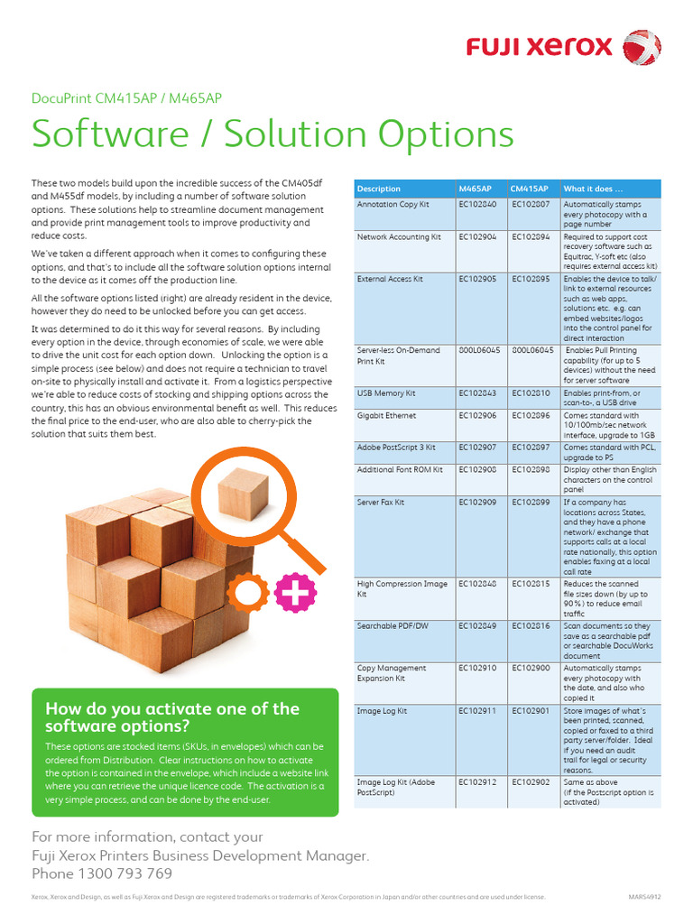 Fuji Xerox Printers DocuPrint CM415AP and M465AP Software Solution Options | PDF | Fax | Computing