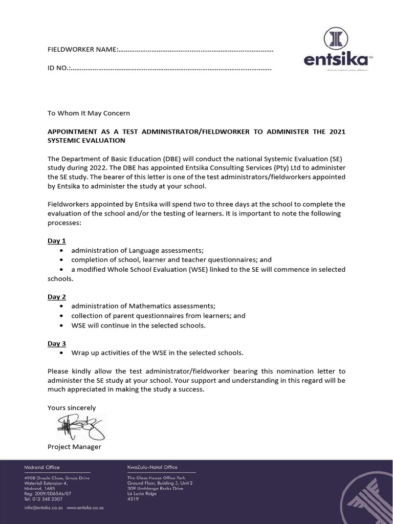Appointment of Test Administrator for SE | PDF