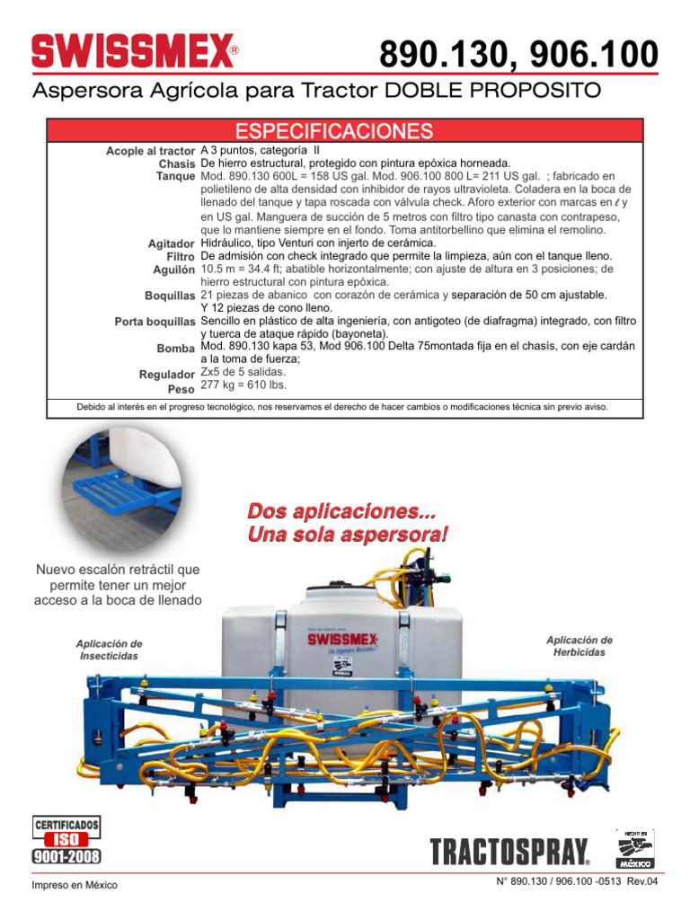 Especificaciones: Aspersora Agrícola para Tractor DOBLE PROPOSITO | PDF