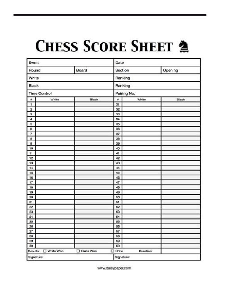 Chess Score Sheet | PDF