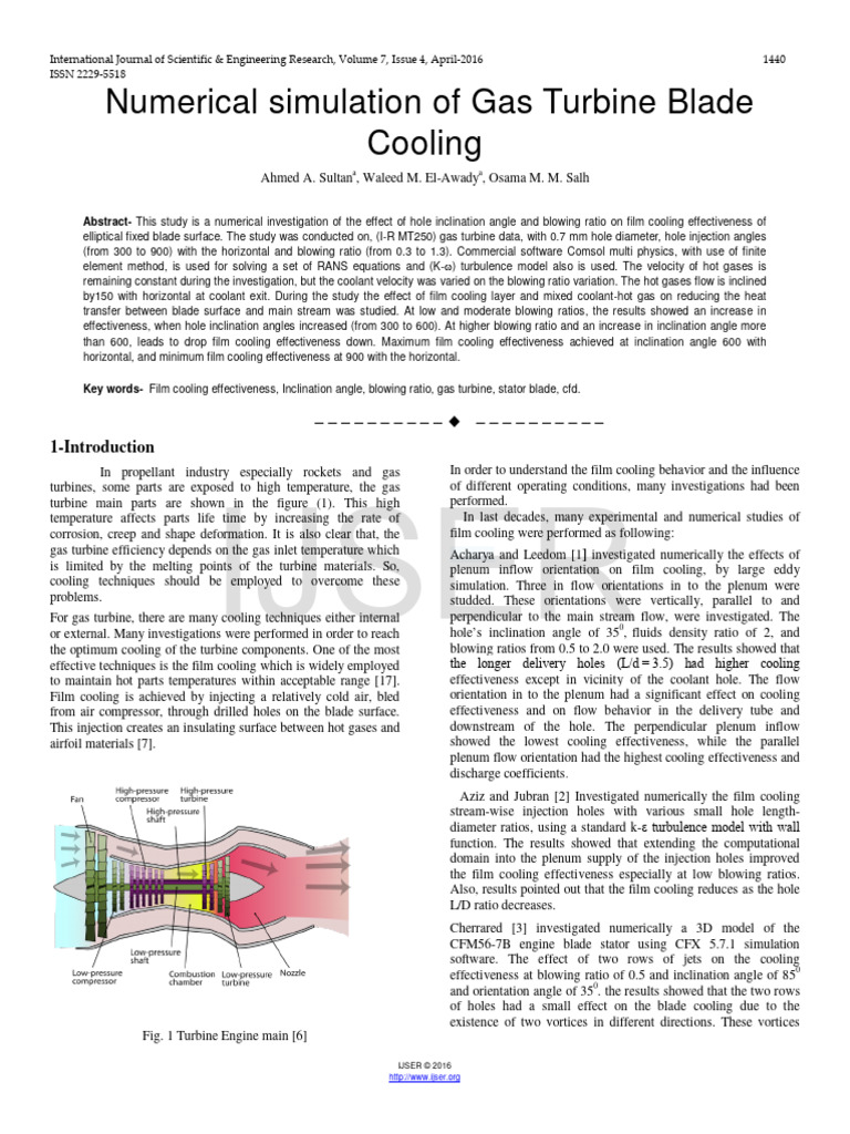 Numerical Simulation Of Gas Turbine Blade Cooling Pdf Gases Turbine