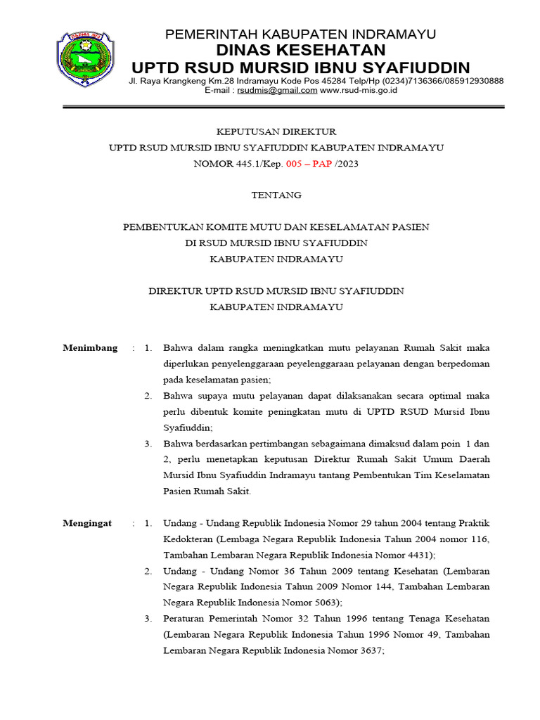 Kepdir Komite Mutu RS Mursid 2023 | PDF