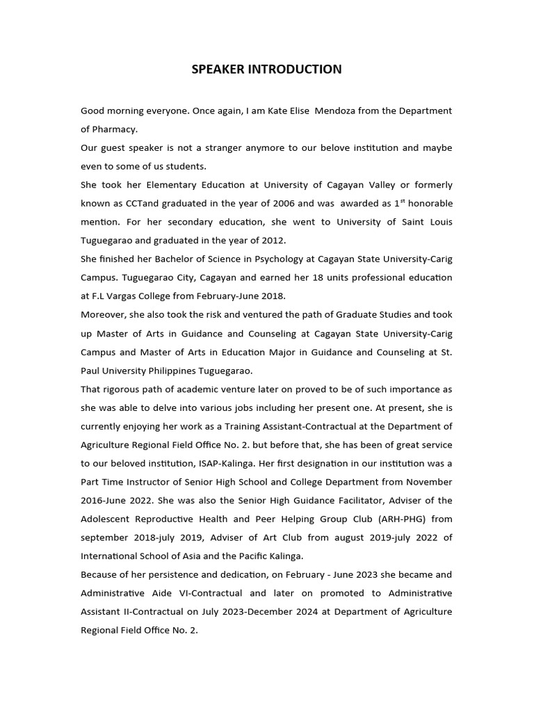 Speaker Introduction | PDF