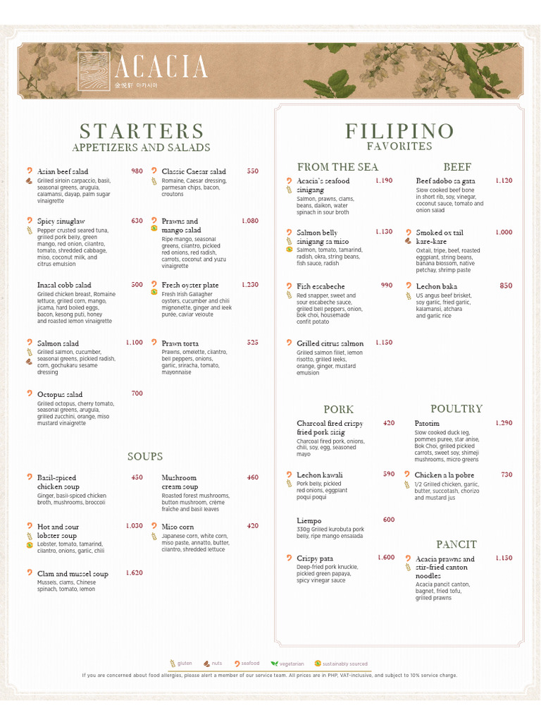 Acacia Ala Carte Menu | PDF | Pickling | Sauce