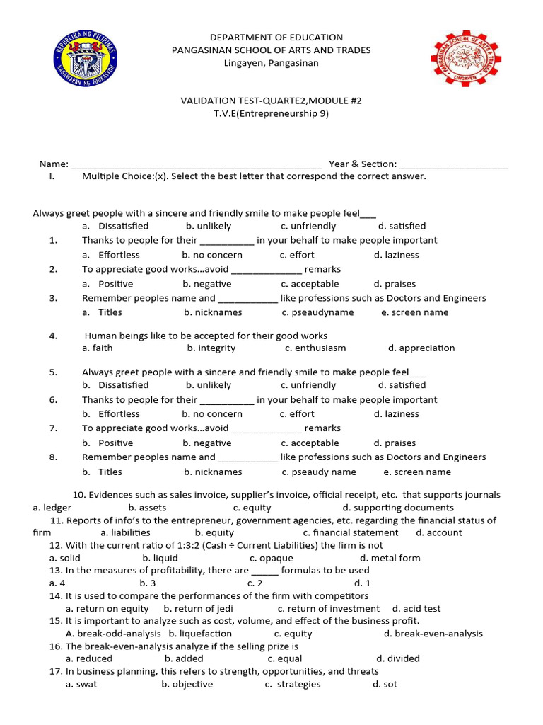 Entrepreneurship Validation Test Module 2 | PDF | Equity (Finance ...