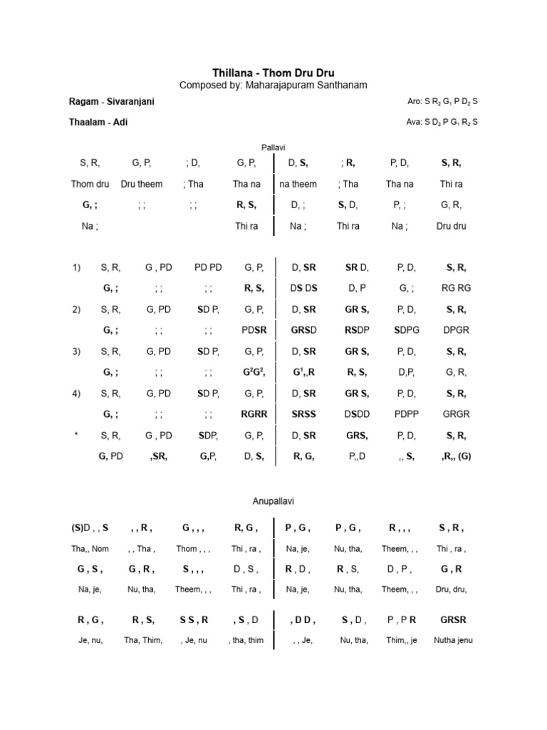 Shivaranjani Thillana by Santhanam | PDF