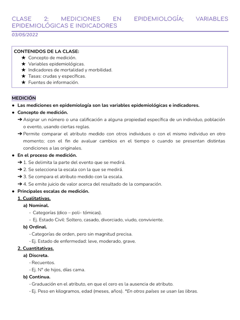 Clase 2 - Mediciones en Epidemiología Variables Epidemiológicas e ...