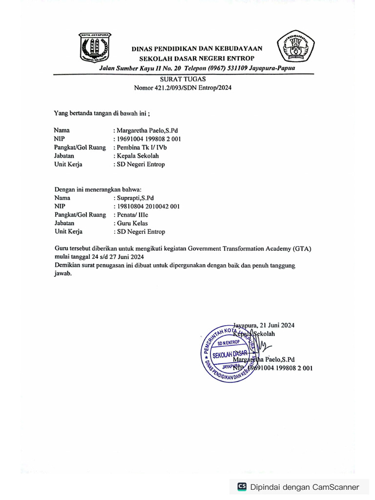 Bu Atik - Surat Tugas Kegiatan GTA | PDF