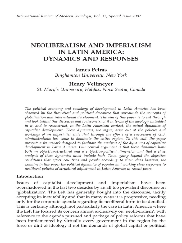 NEOLIBERALISM AND IMPERIALISM IN LATIN AMERICA: DYNAMICS AND RESPONSES ...