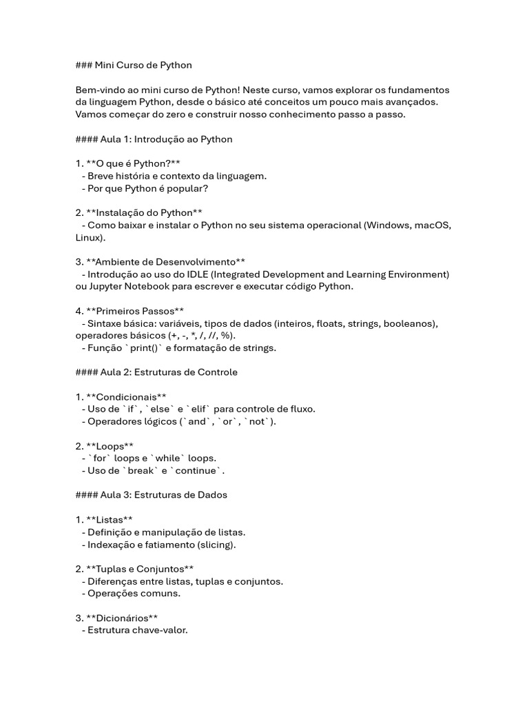 Mini Curso De Python Pdf Python Linguagem De Programação Classe