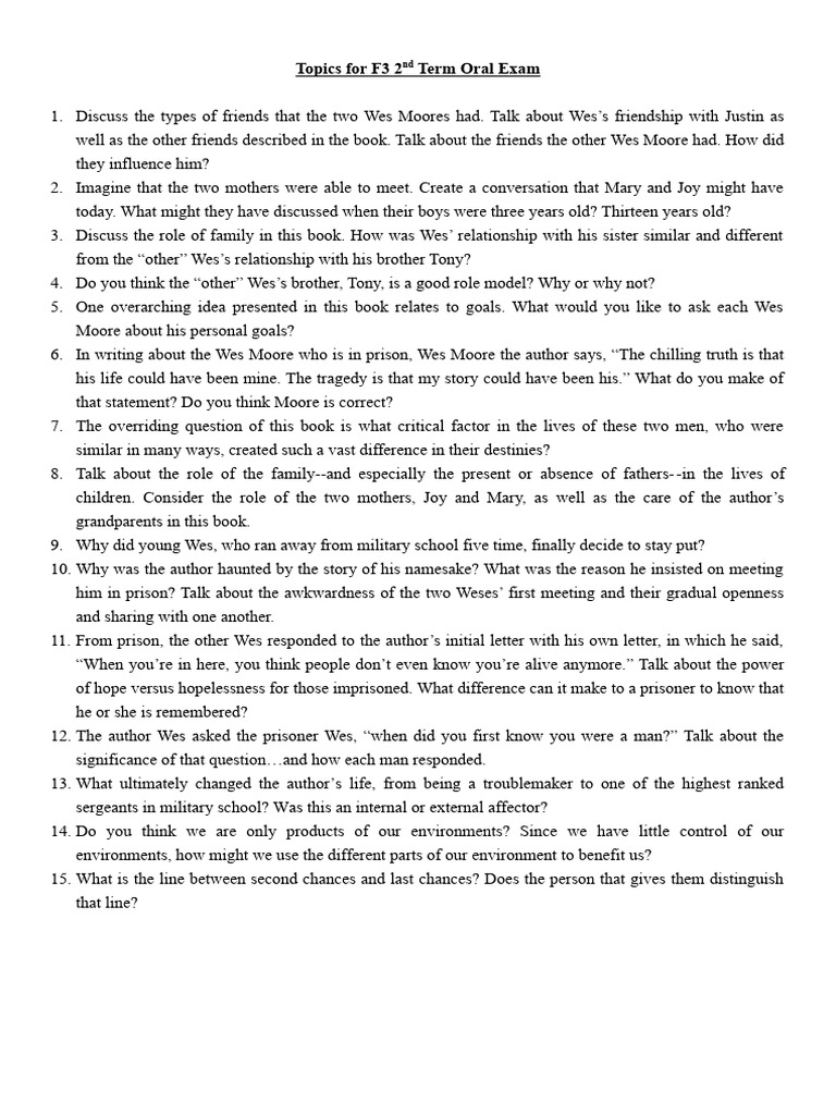 Topics For F3 2nd Term Oral Exam | PDF