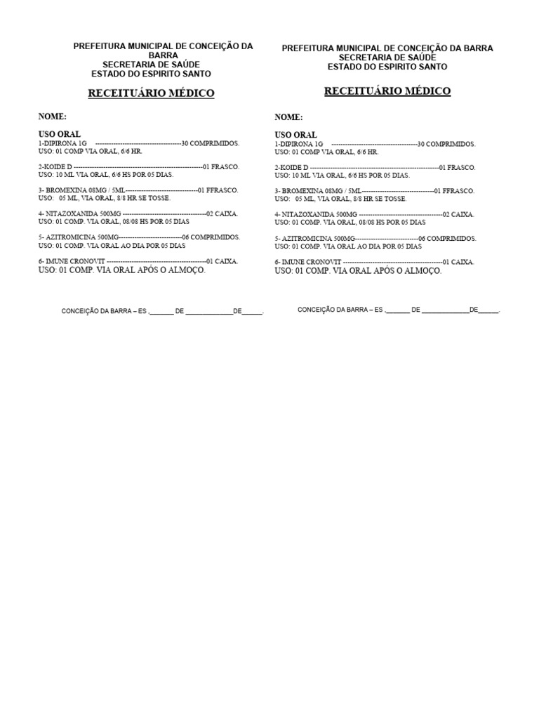 Receituário Comum - Sus | PDF