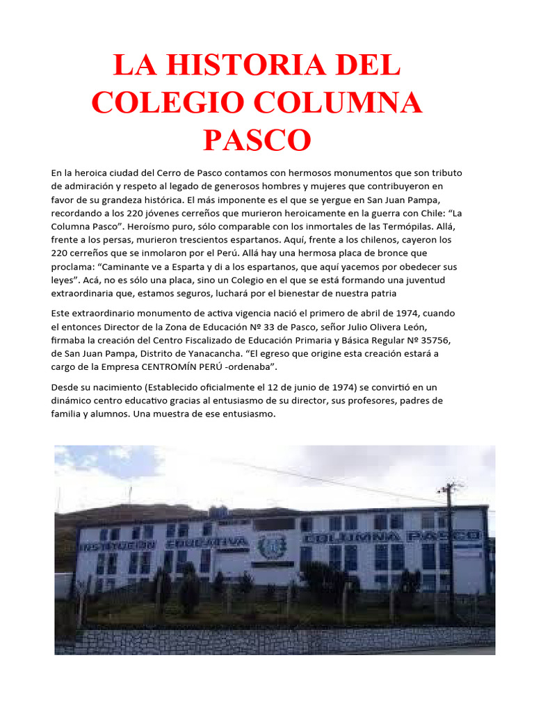 La Historia Del Colegio Columna Pasco | PDF