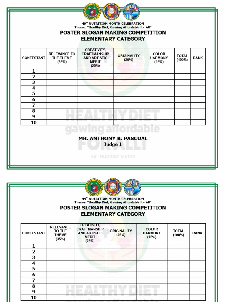 SCORE SHEET POSTER SLOGAN | PDF | Nutrition | Diet & Nutrition