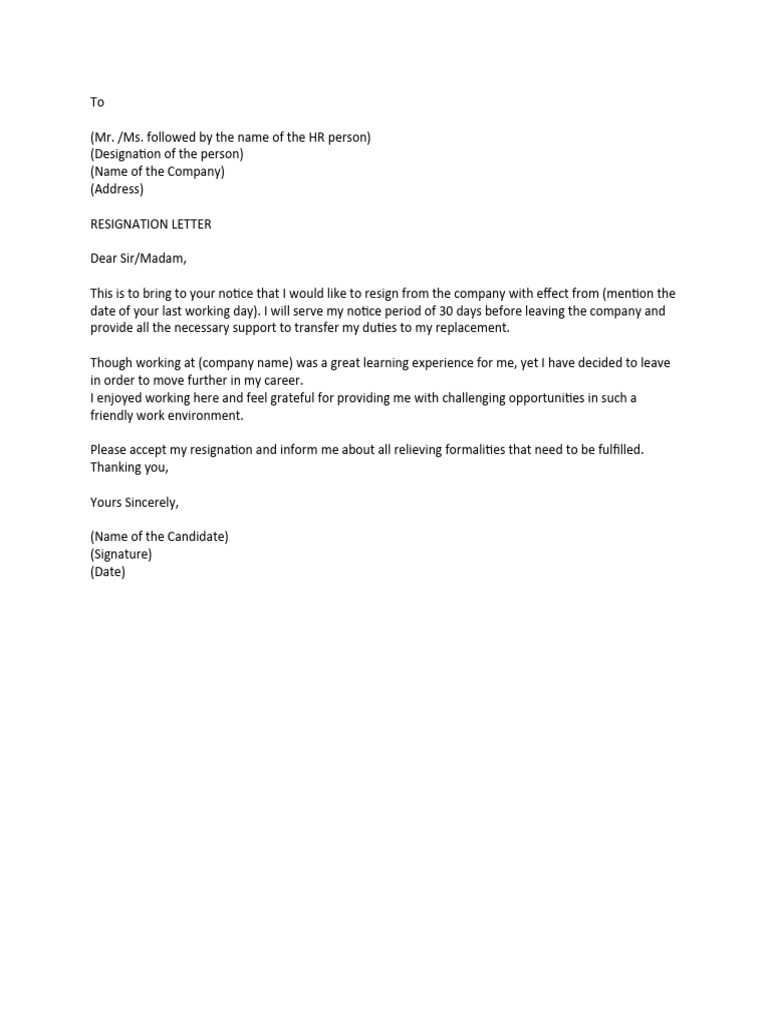 Professional Resignation Letter Template | PDF