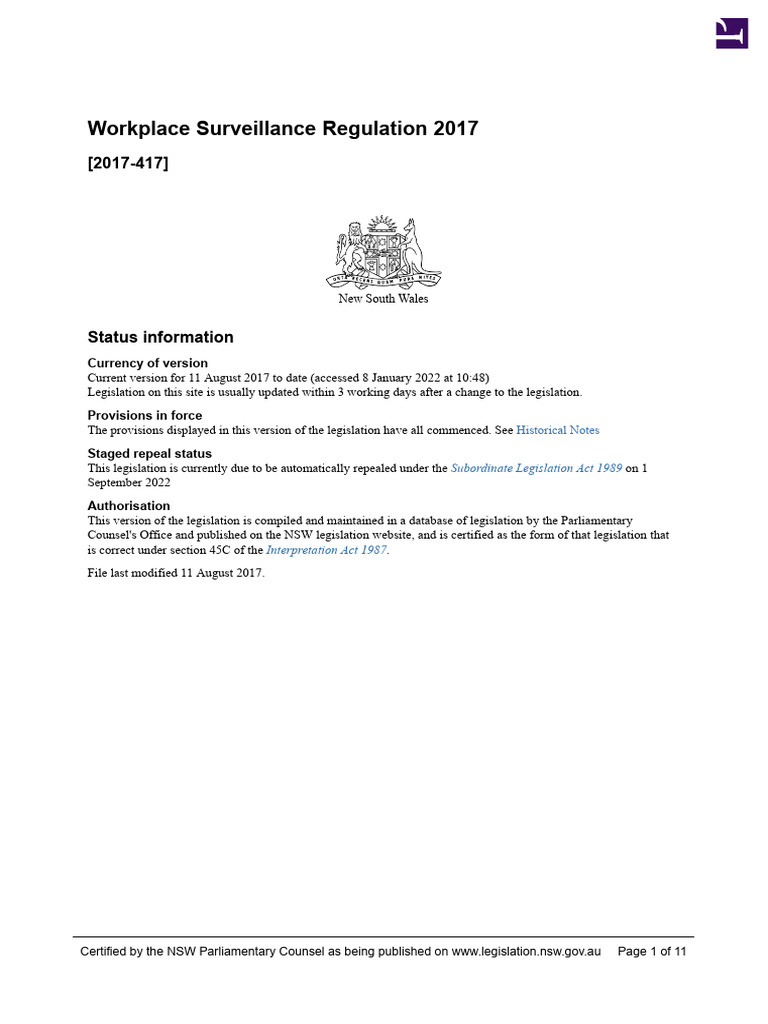 Workplace Surveillance Regulation 2017 | PDF | Surveillance | Justice ...
