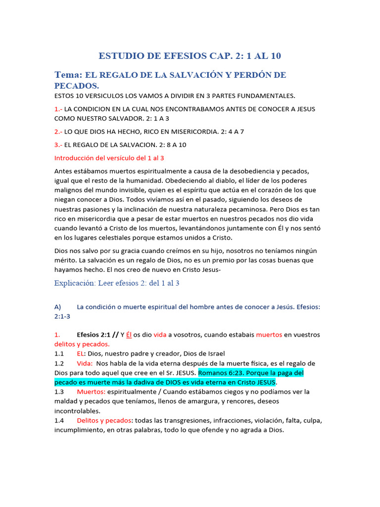 EFESIOS 2.1a10 | PDF | Pecado | Salvación