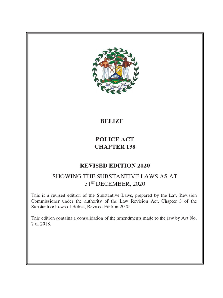 Belize Police Act 2020 Overview | PDF | Arrest | Police