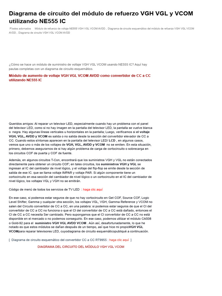 Diagrama de Circuito Del Módulo VGH VGL y VCOM Boost Usando NE555 IC ...