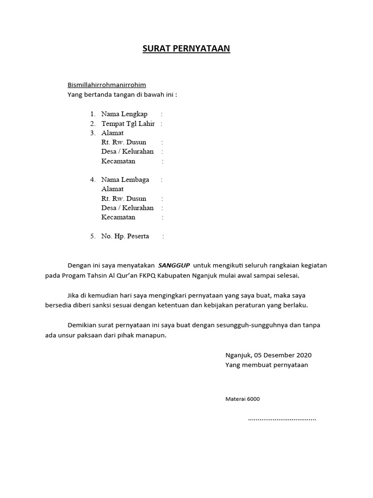 Surat Pernyataan & Rekom | PDF