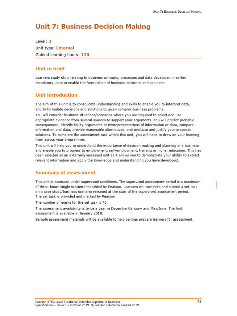 Business Decision Making Unit Overview | PDF | Learning | Decision Making