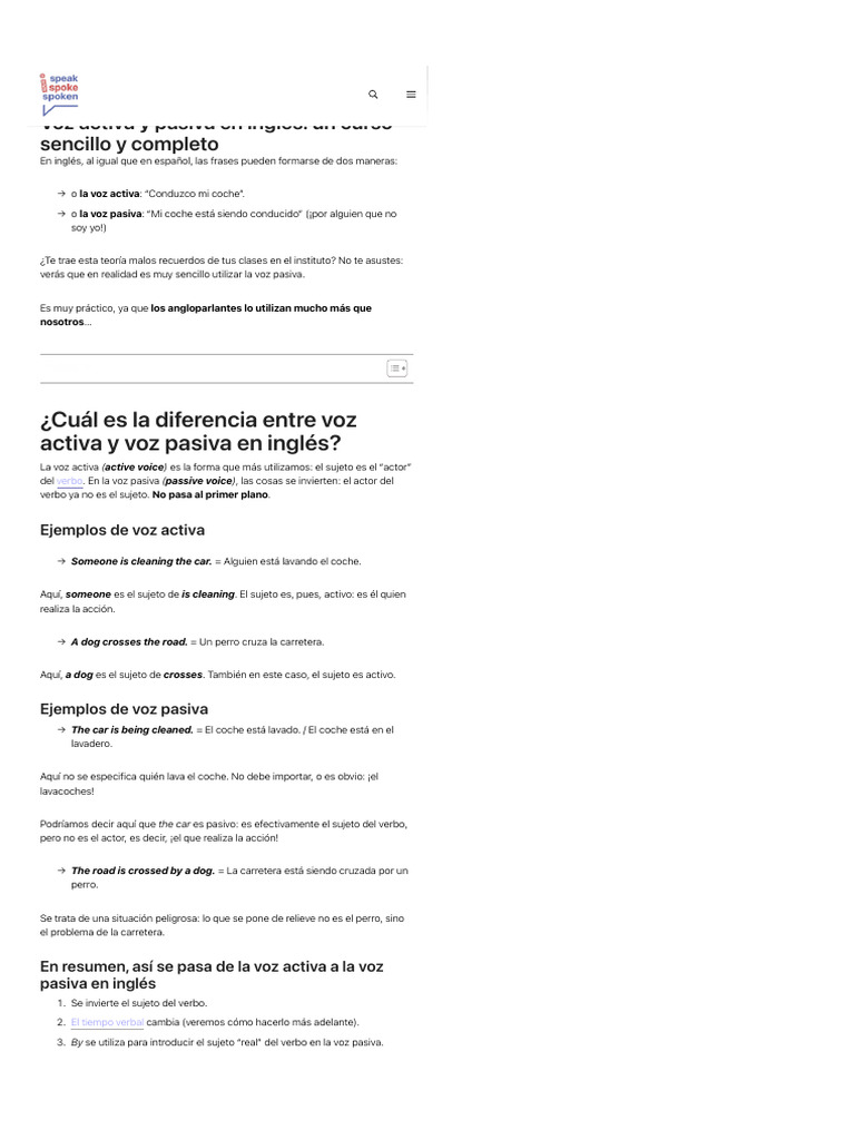 Voz Activa y Pasiva en Inglés: Un Curso Sencillo y Completo | PDF ...