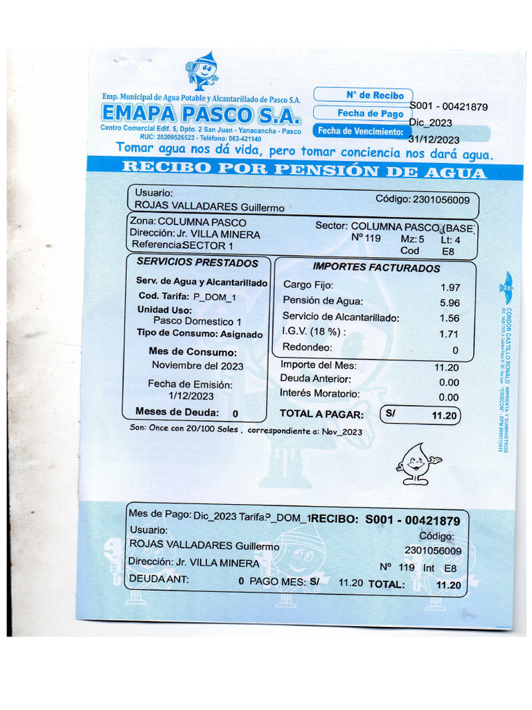 Recibo de Agua y Luz. | PDF