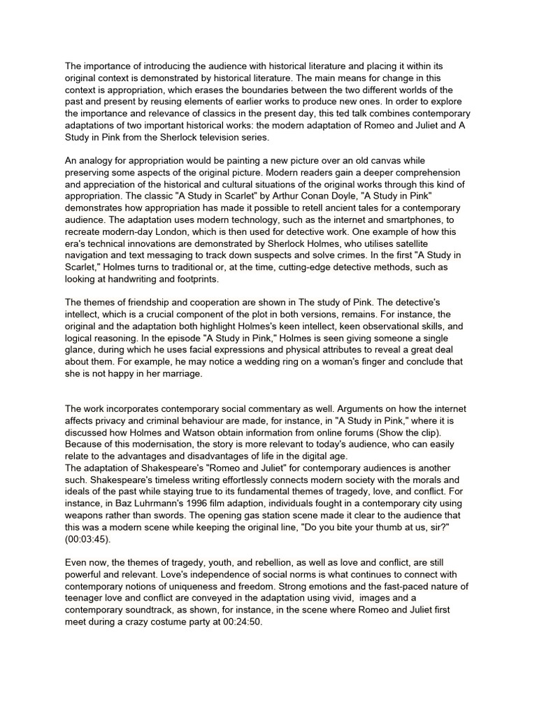 Engish Assignment Ted Talk Essay | PDF | Sherlock Holmes | Romeo And Juliet