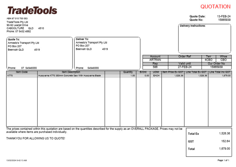 Quotation - 15865939 | PDF | Freight Transport
