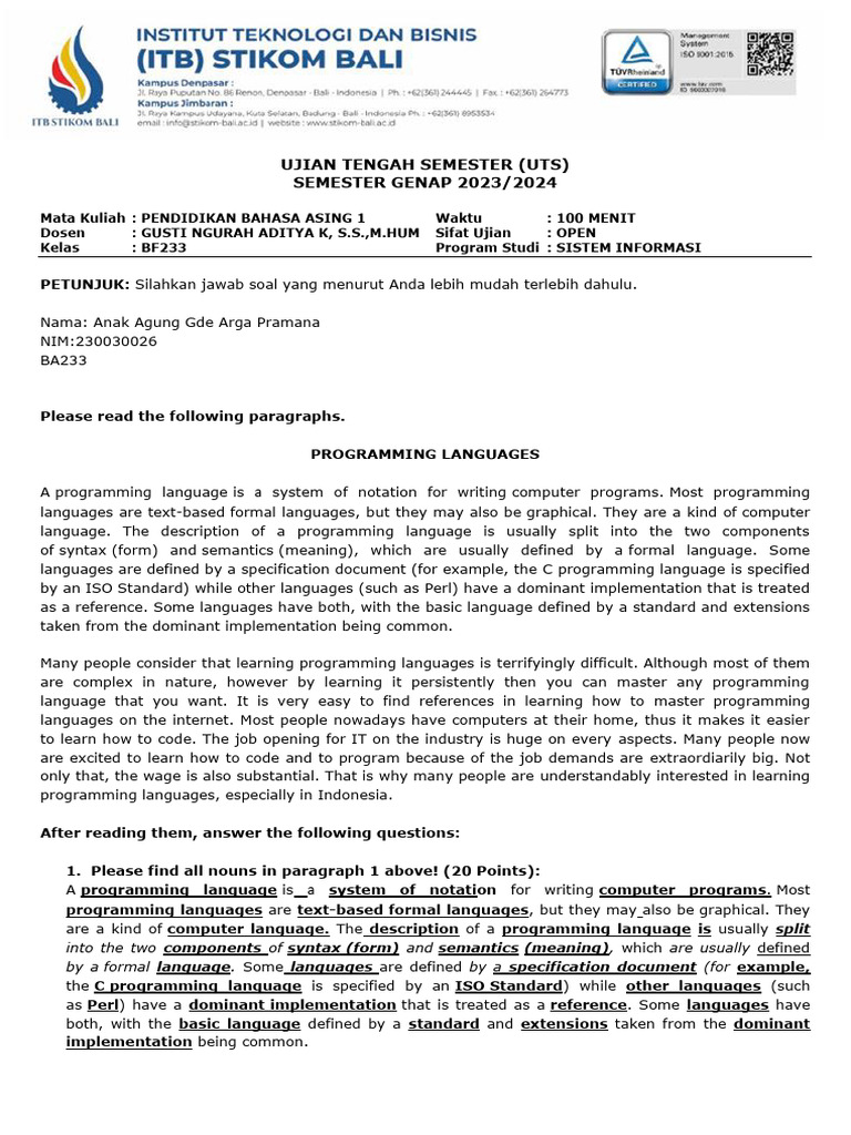 Foreign Language Exam Guide | PDF | Programming Language | Computer ...