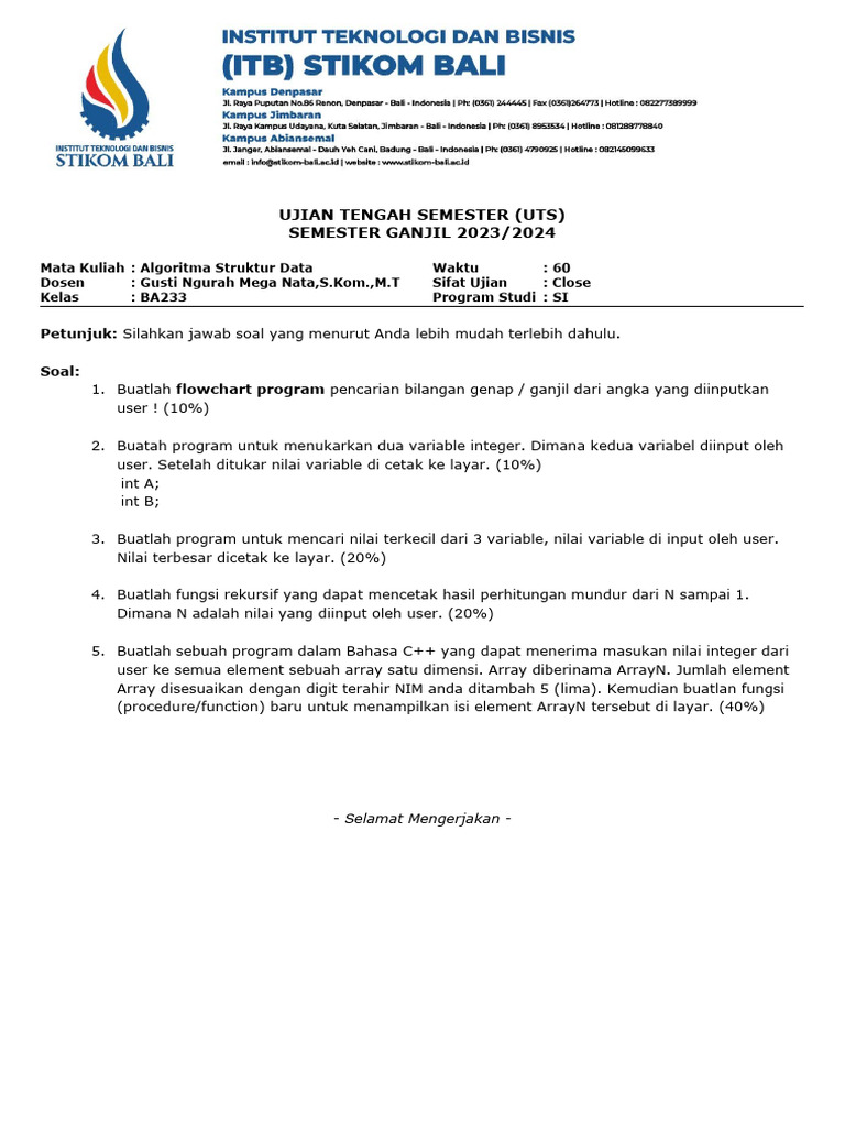 UTS Algoritma Struktur Data - 230030026 | PDF