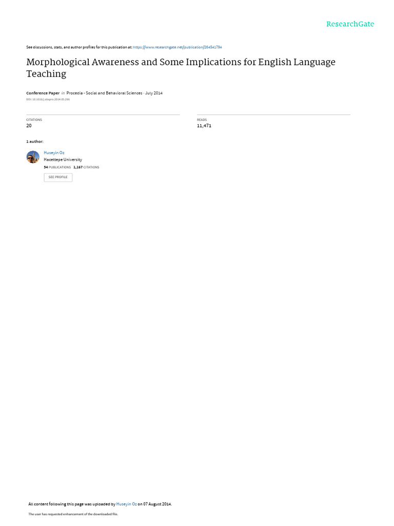 Oz 2014 Morphological Awareness (1) | PDF | Morphology (Linguistics) | Word