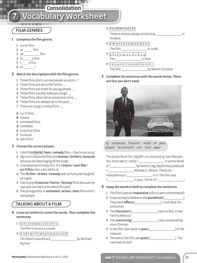 Achievers B1 Vocabulary Worksheet Consolidation Unit 7 | PDF