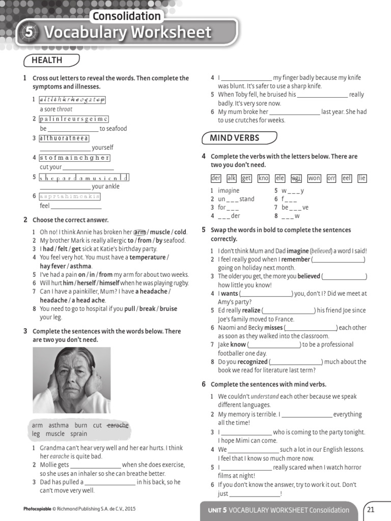 Achievers B1 Vocabulary Worksheet Consolidation Unit 5 | PDF | Clinical ...