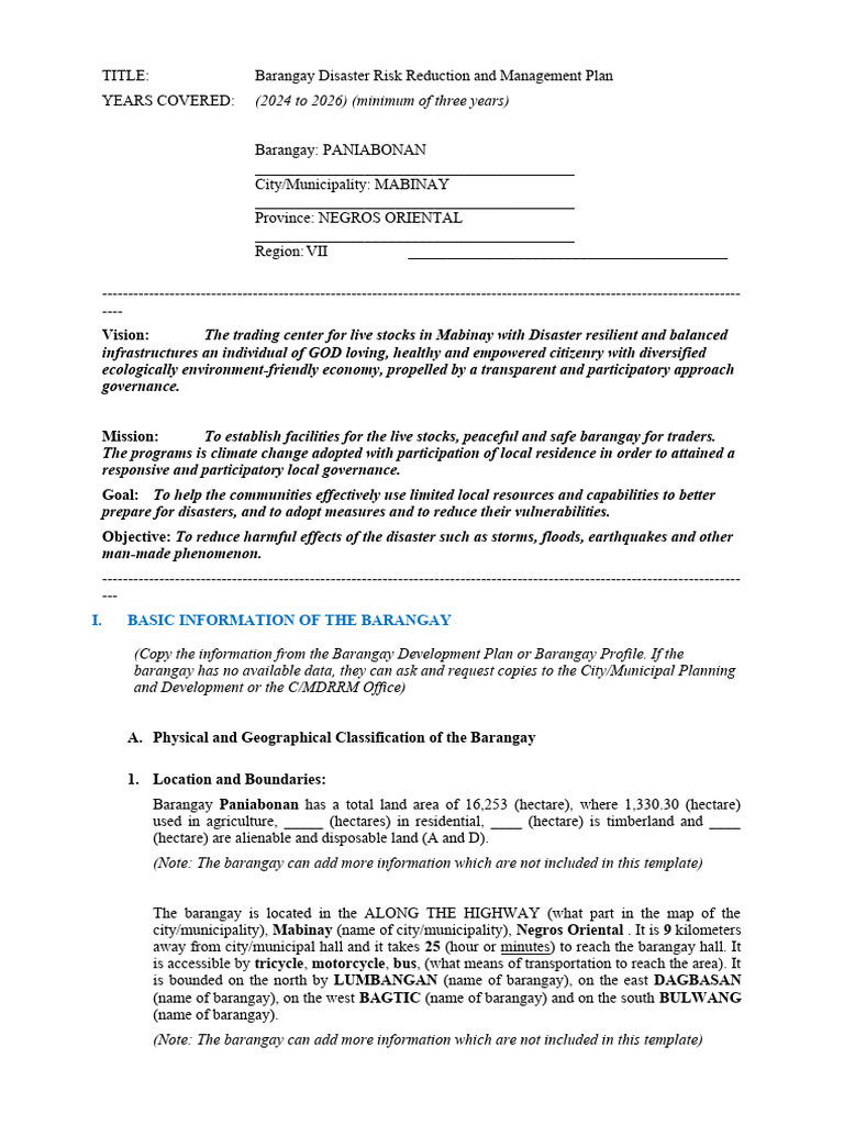 BDRRM Plan Template Edited 2023 TO FINAL | PDF | Disaster Risk ...