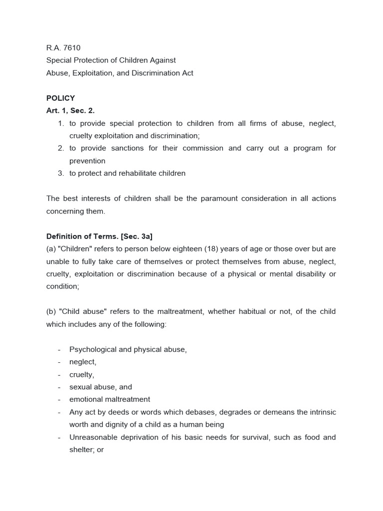 RA 7610 With Questions | Download Free PDF | Child Abuse | Rape