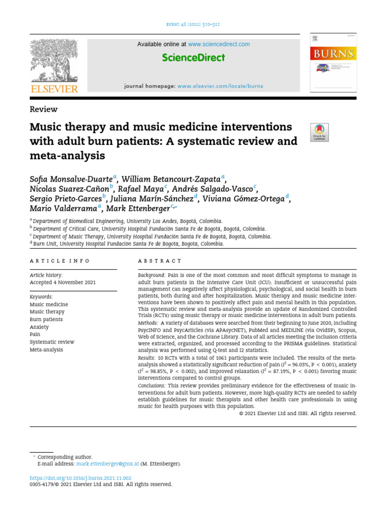 Music Therapy and Music Medicine Interventions With Adult Burn Patients ...