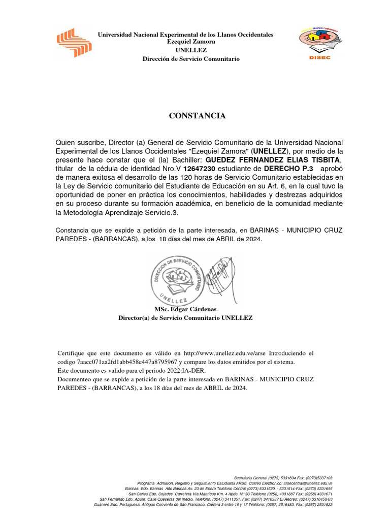 CONSTANCIA DE SERVICIO COMUNITARIO | PDF