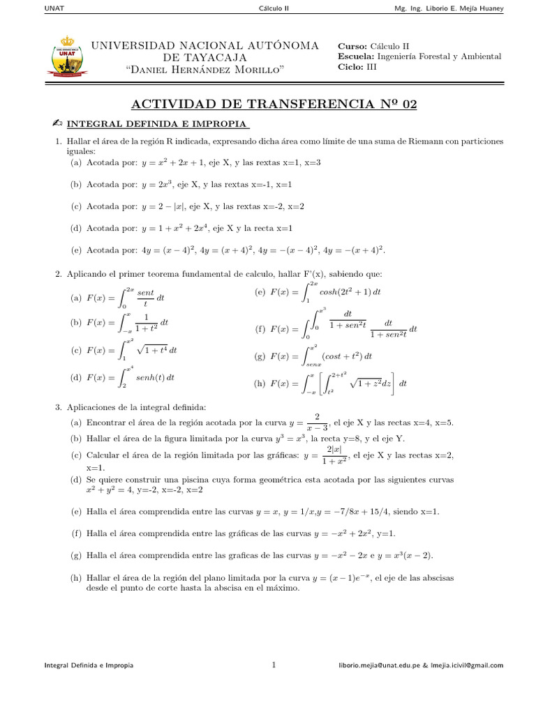 Actividades de Cálculo II: Integrales | PDF | Integral | Geometría ...